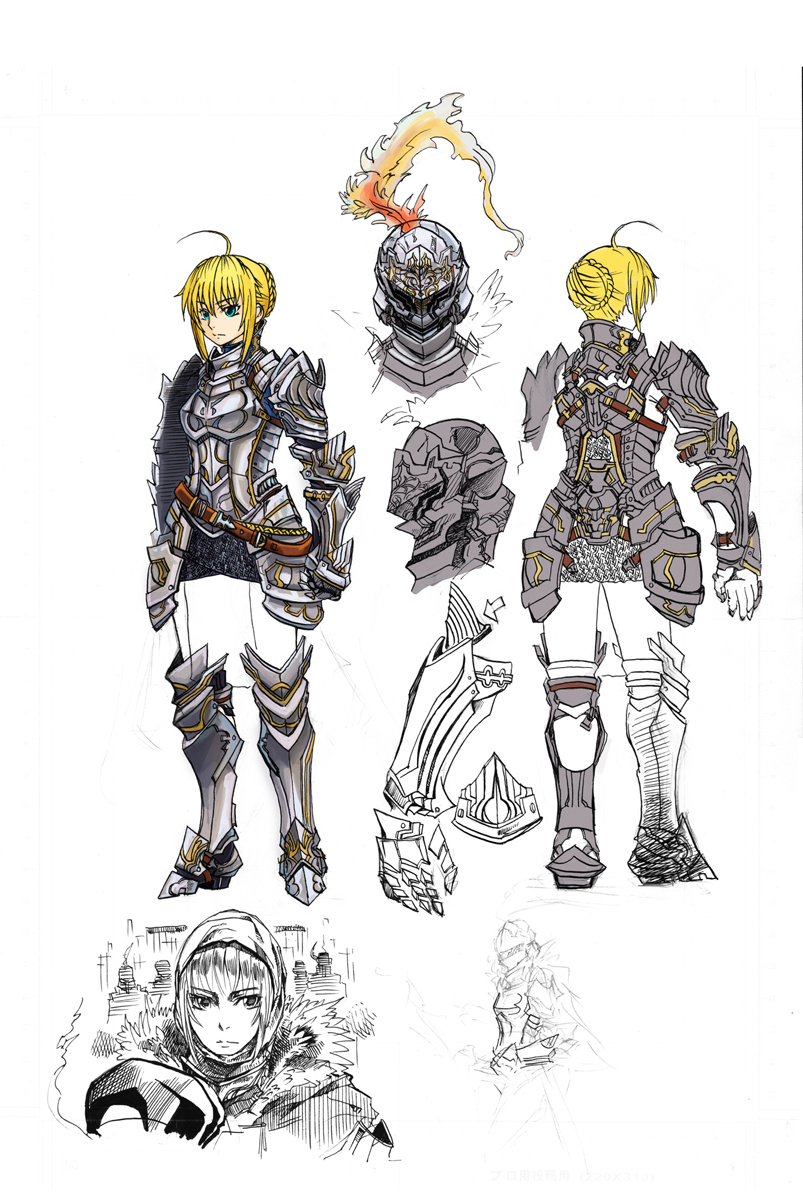 Safebooru - ahoge armor blonde hair blue eyes chainmail character sheet ...