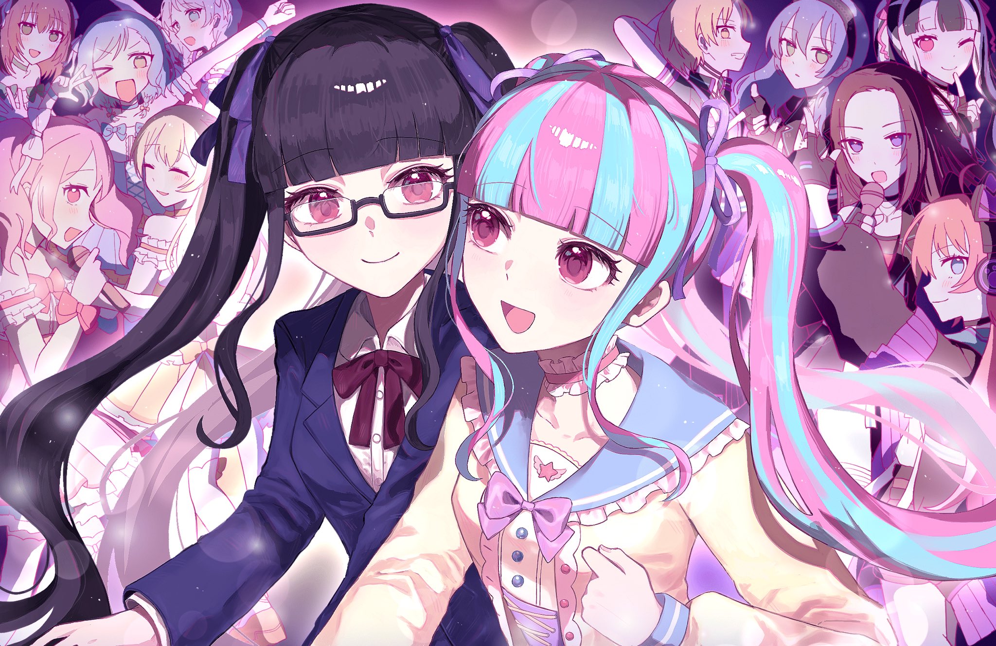 Safebooru - ;d asahi rokka bang dream! bare shoulders black gloves black hair blonde hair blue ...