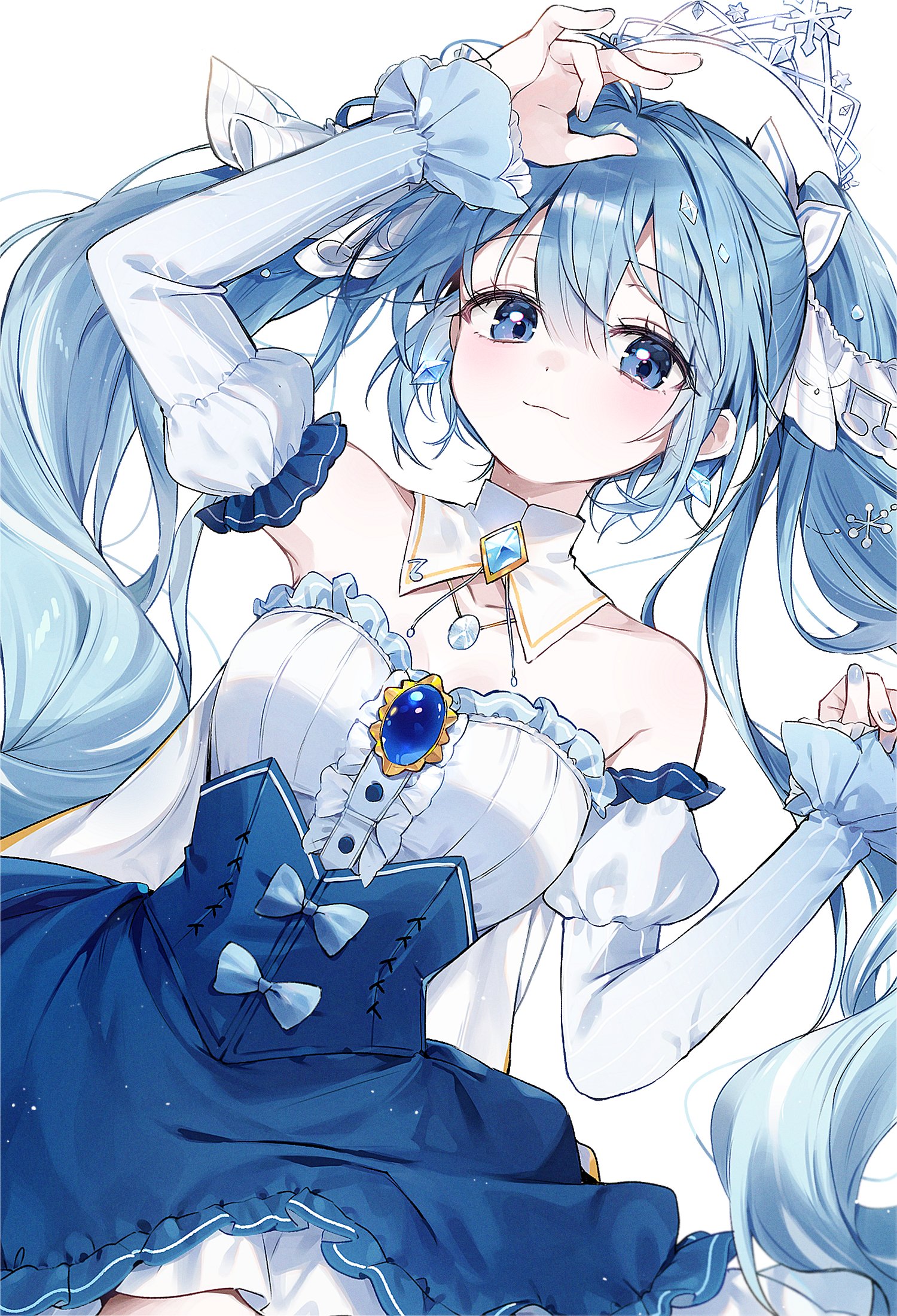 Safebooru - 1girl bare shoulders blue bow blue dress blue eyes blue gemstone blue hair blue ...