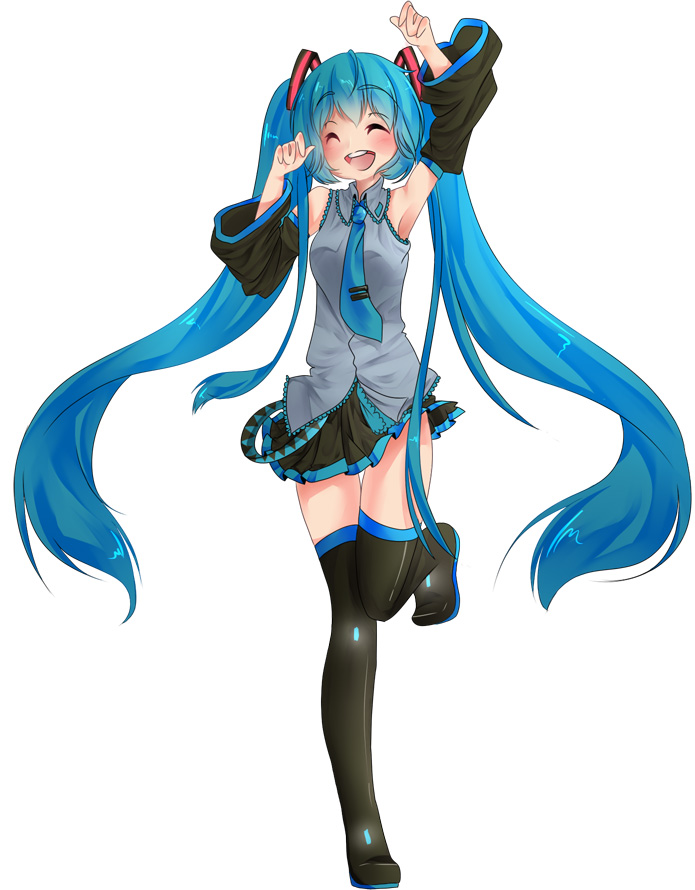 Safebooru - aqua hair armpits arms up boots closed eyes detached sleeves eyes closed hatsune ...