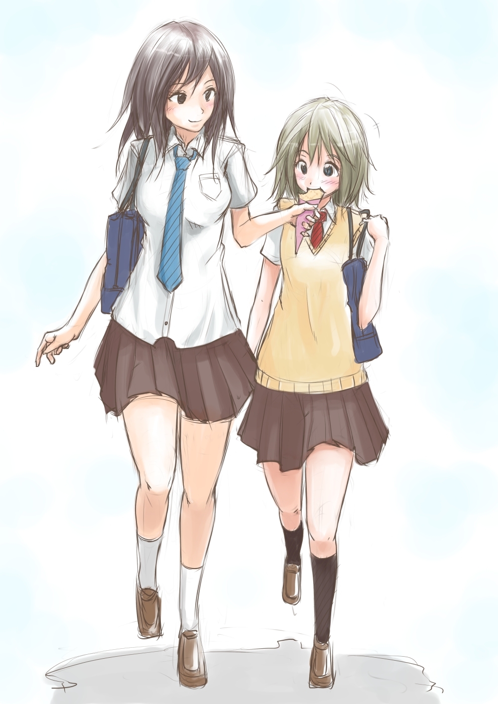 Safebooru - bag black legwear blue eyes brown eyes brown hair crepe ...