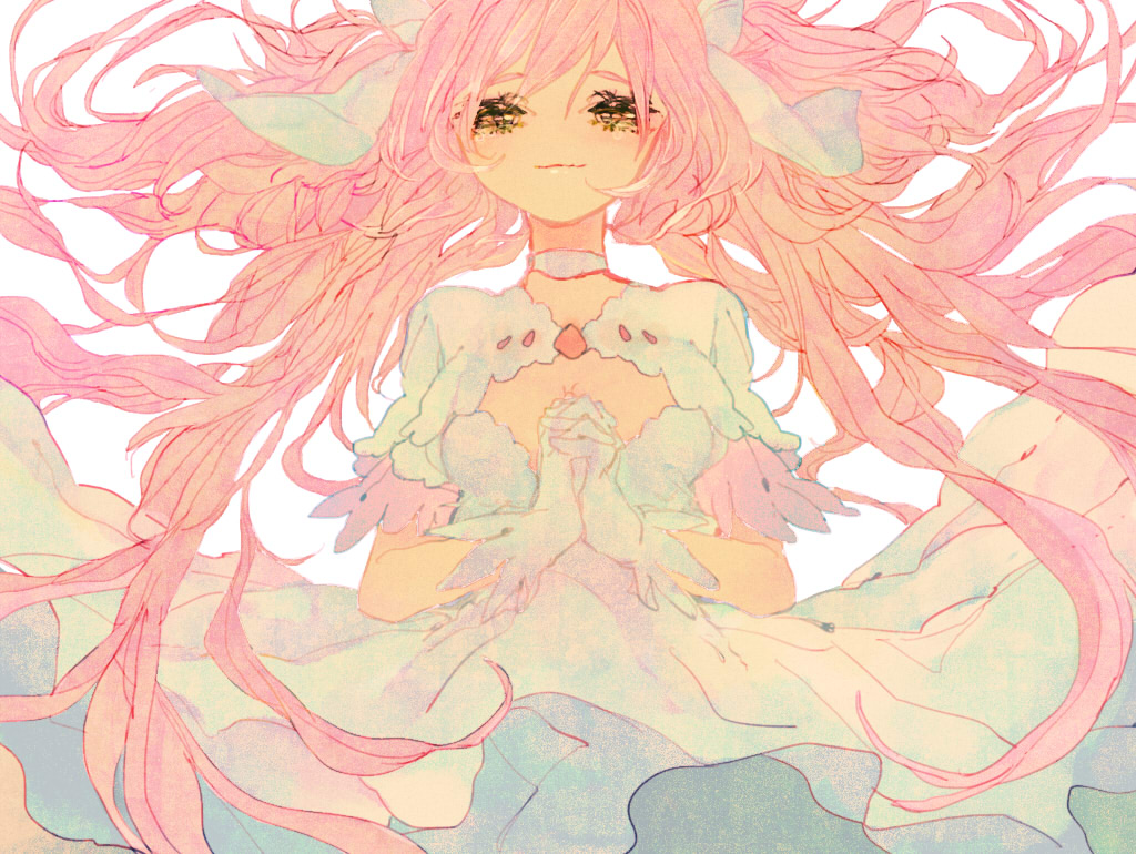 Safebooru - dress gloves goddess madoka hair ribbon kaname madoka long ...