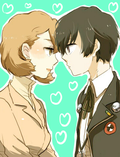 Safebooru - 1girl arisato minato blush brown eyes brown hair couple digital media player ...