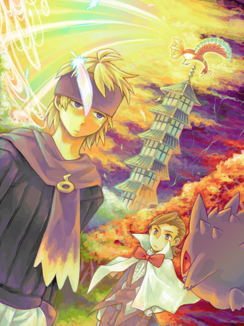 Safebooru - 2boys ahoge bandana bandanna bird blonde hair blue eyes ...