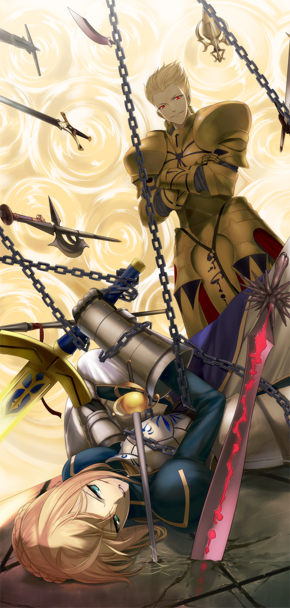Safebooru 1girl Ahoge Armor Armored Dress Blonde Hair Chain Chains 7143