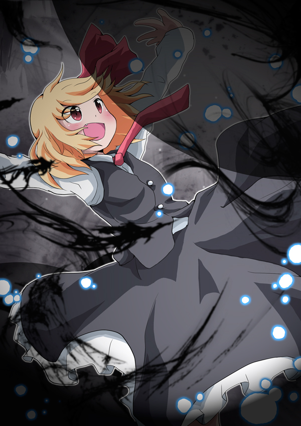 Safebooru - :d blonde hair danmaku darkness dress fang hair ribbon ...