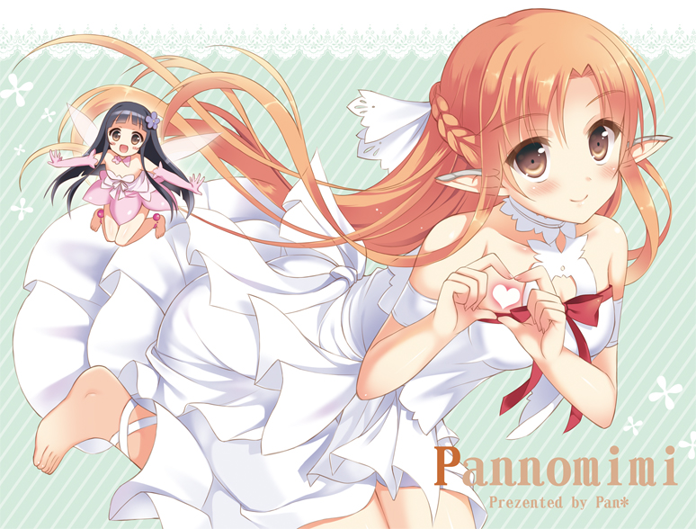 Safebooru - :d asuna (sao) asuna (sao-alo) bare shoulders barefoot black hair blush braid brown ...