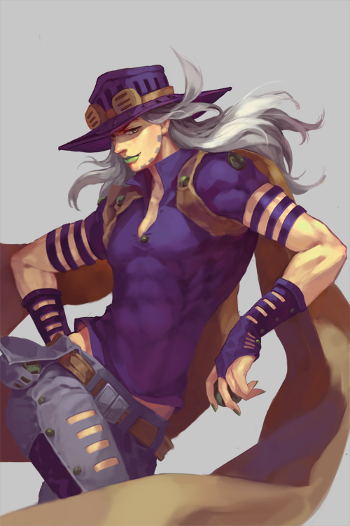 Safebooru - 1boy ball beard cape facial hair grey hair gyro zeppeli ...