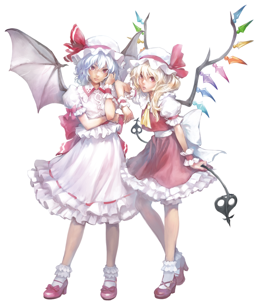 Safebooru - bat wings blonde hair blue hair bow flandre scarlet hat hat ribbon holding lips long ...