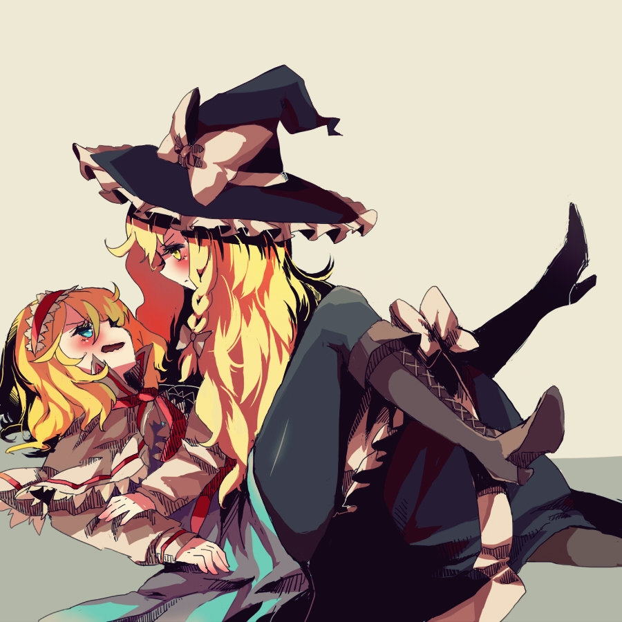 Safebooru - alice margatroid black legwear blonde hair boots cross-laced footwear full body girl ...