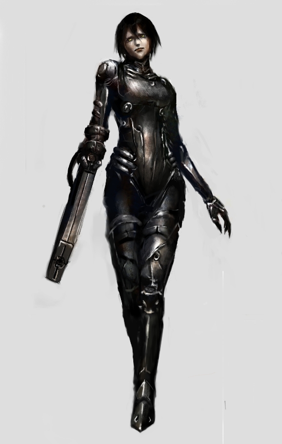 Safebooru - ai (pixiv 53282) arm cannon black hair blame! cyborg grey ...