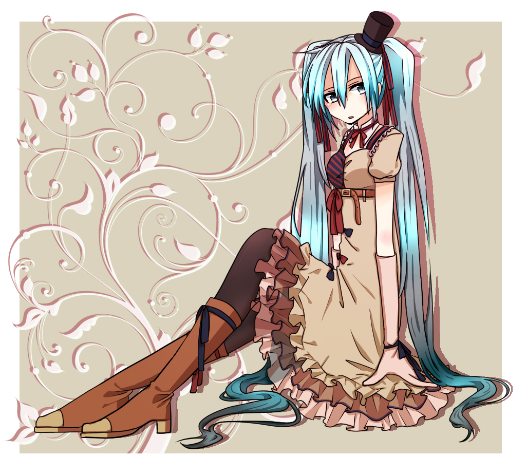 Safebooru - 1girl aqua eyes aqua hair belt boots dress elbow gloves ennui heiwa miku gloves hair ...