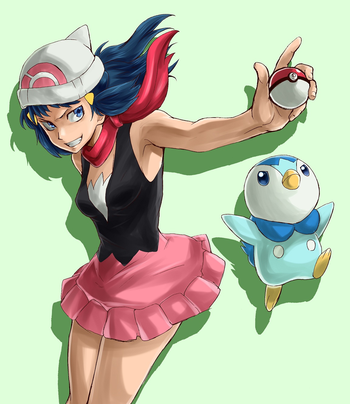 Safebooru - 1girl blue blue eyes blue hair cap hat highres hikari (pokemon) open mouth piplup ...