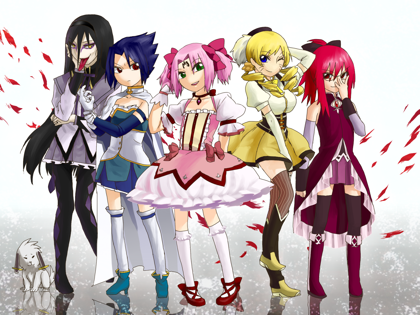 Safebooru - :p adjusting glasses akamaru (naruto) akemi homura akemi ...