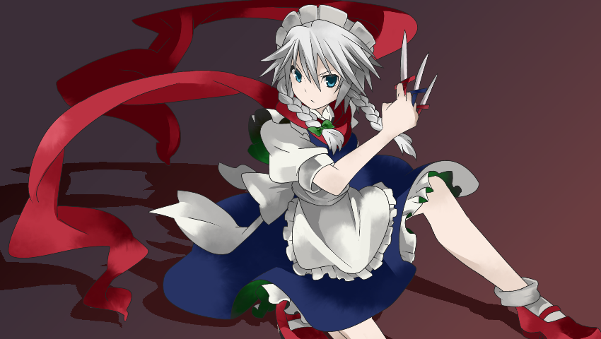 Safebooru - apron blue eyes braid hair ribbon izayoi sakuya knife maid ...