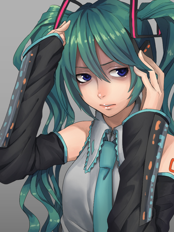 Safebooru - blue eyes detached sleeves green hair hatsune miku long ...