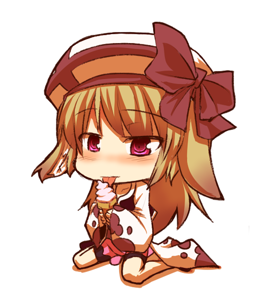 Safebooru - animal ears bow chibi food harumiya ria ice cream kuromiya ...