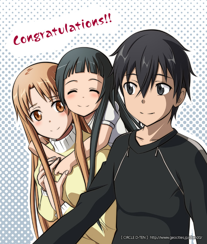 Safebooru - 2girls asuna (sao) black eyes black hair brown eyes brown hair closed eyes d-ten ...
