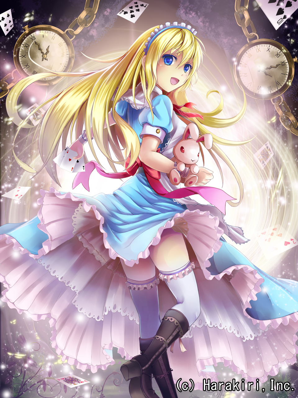 Safebooru - alice (wonderland) alice in wonderland apron blonde hair blue eyes boots bunny card ...
