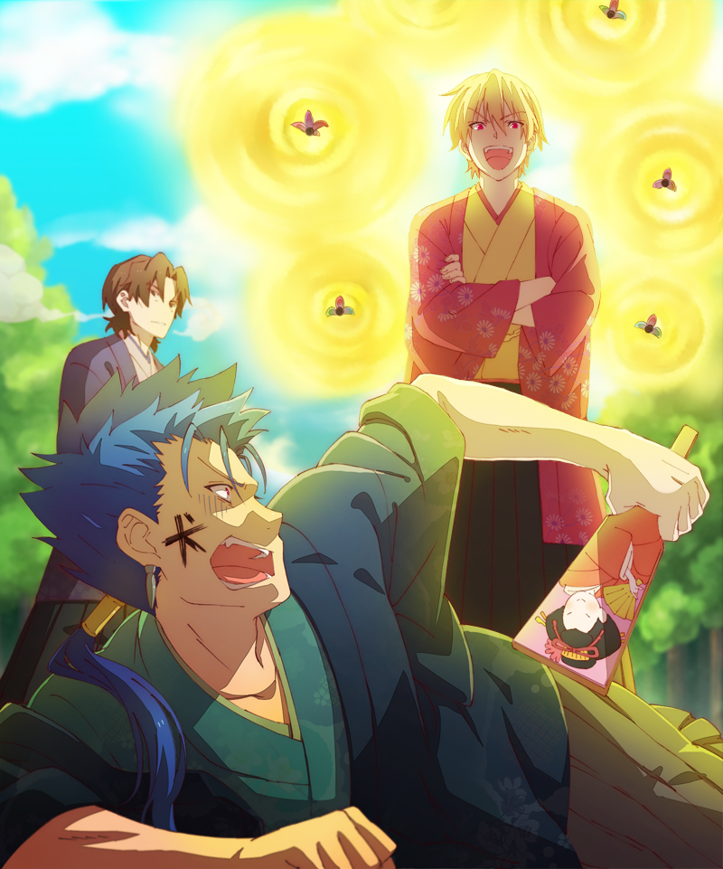 Safebooru - 3boys :d blonde hair blue hair brown eyes brown hair ...