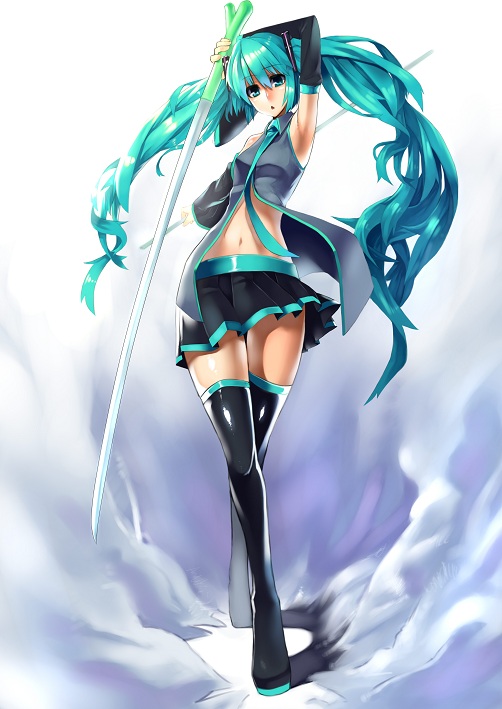 Safebooru - 1girl aqua eyes aqua hair arm up boots crossed legs detached sleeves hatsune miku ...
