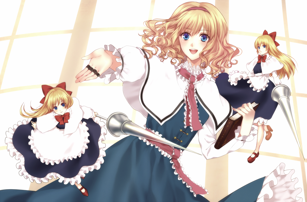 Safebooru - 1girl alice margatroid apron blonde hair blue eyes blush book bow capelet doll dress ...