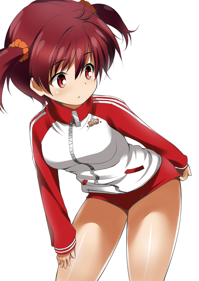 Safebooru - 1girl arm support bloomers blush buruma female isshiki akane mocchi red eyes red ...