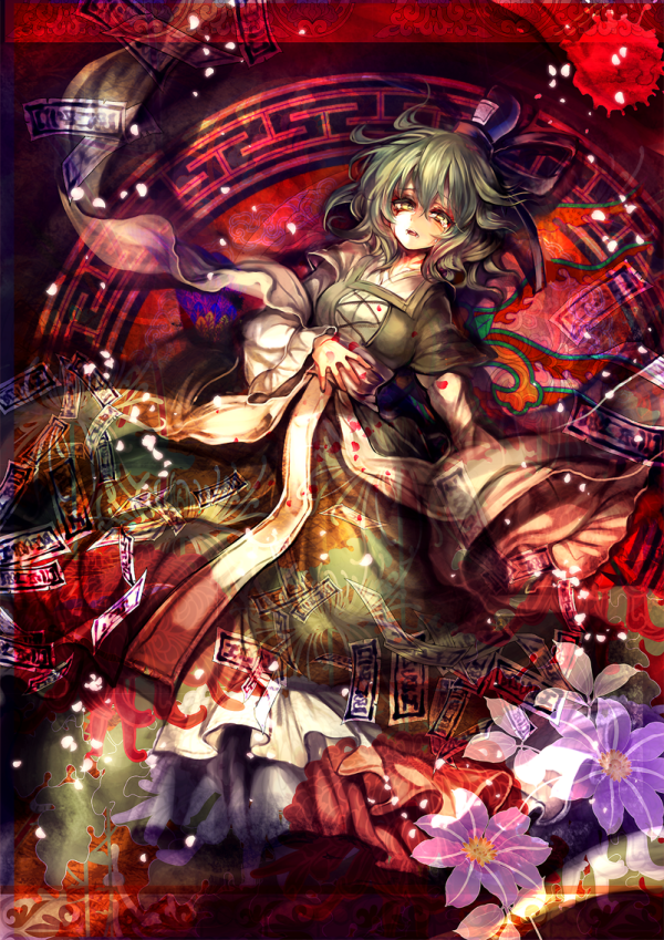 Safebooru - 1girl cercis dress flower green dress green hair hat magic ...