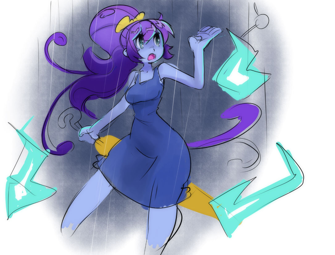 Safebooru - 1girl bare shoulders blue dress blue eyes blue skin bow dress ghost hair bow ...