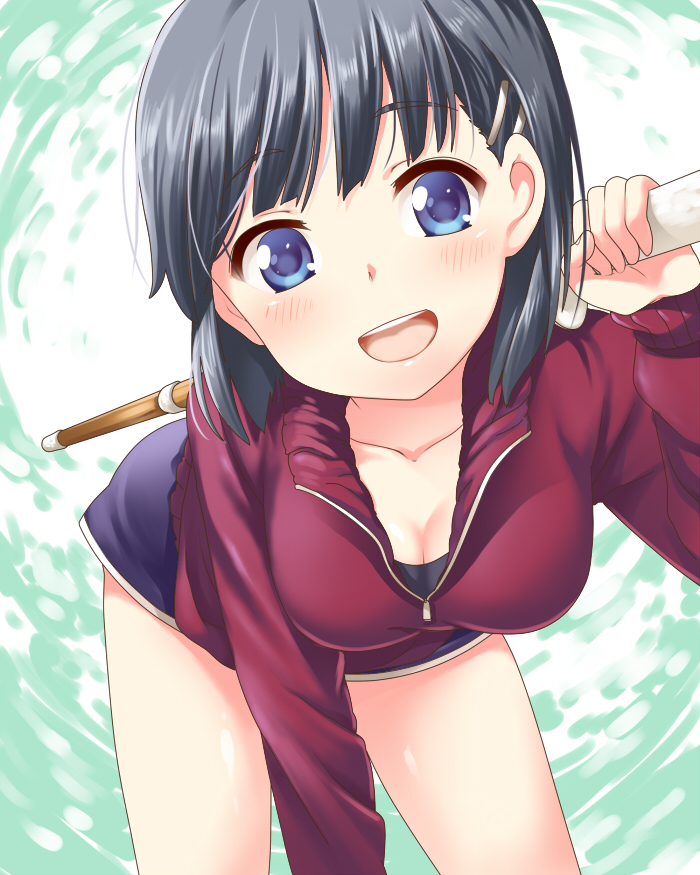 Safebooru - 1girl bent over black hair blue eyes casual jacket kirigaya suguha mitsuki meiya ...