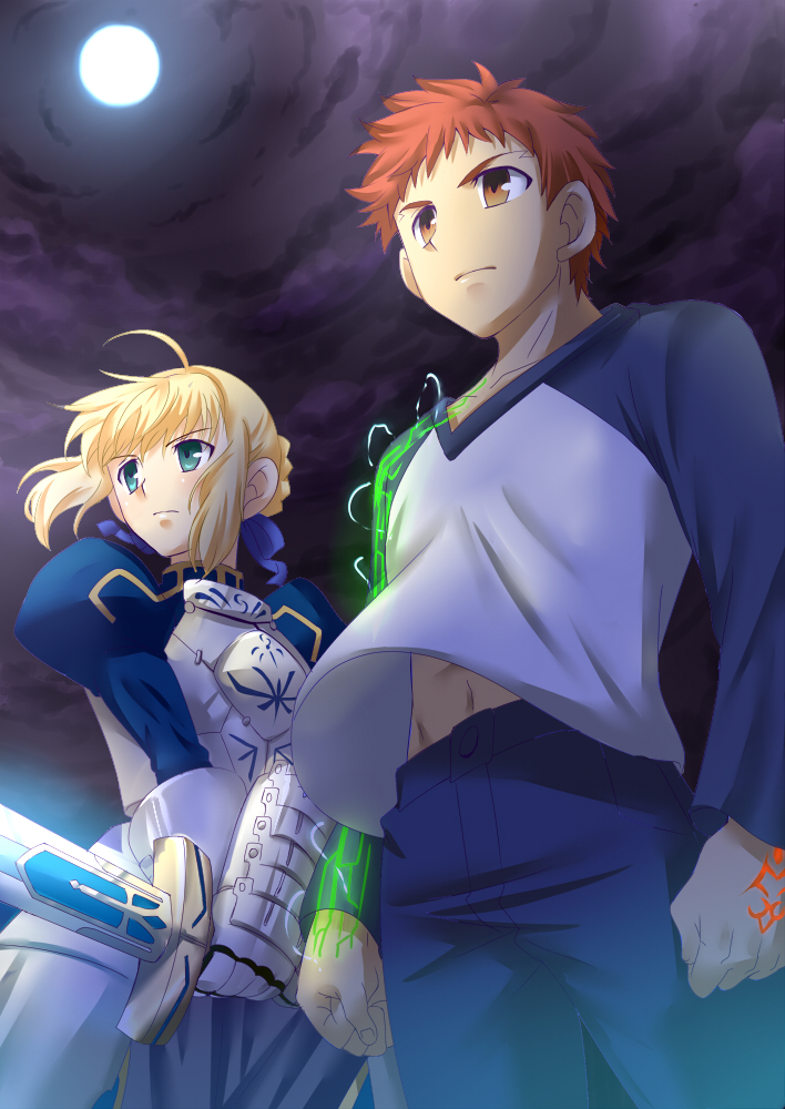 Safebooru - 1boy 1girl ahoge armor armored dress blonde hair command ...