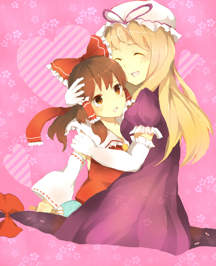 Safebooru - bad id gap hakurei reimu hug konoka multiple girls touhou ...