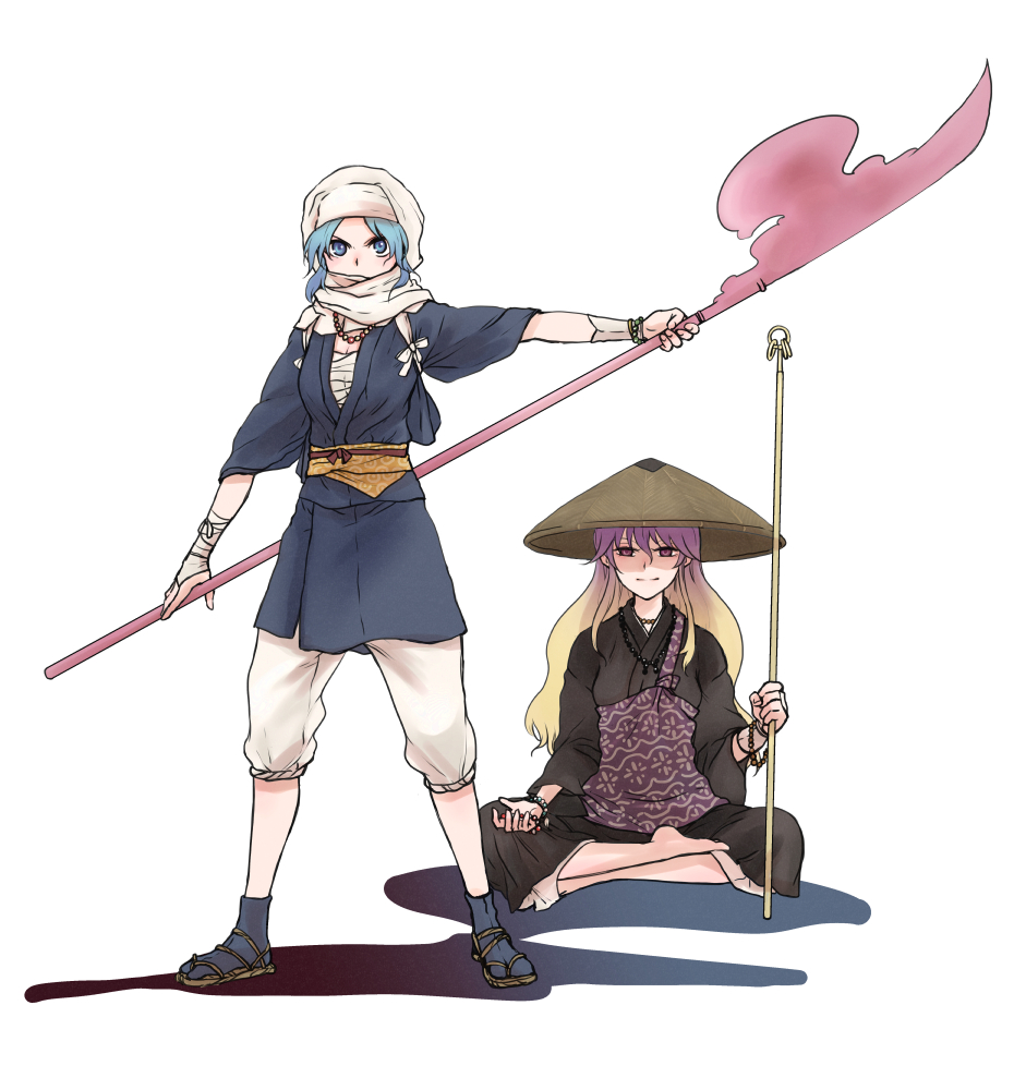 Safebooru - 2girls ajirogasa alternate costume barefoot beads charin ...