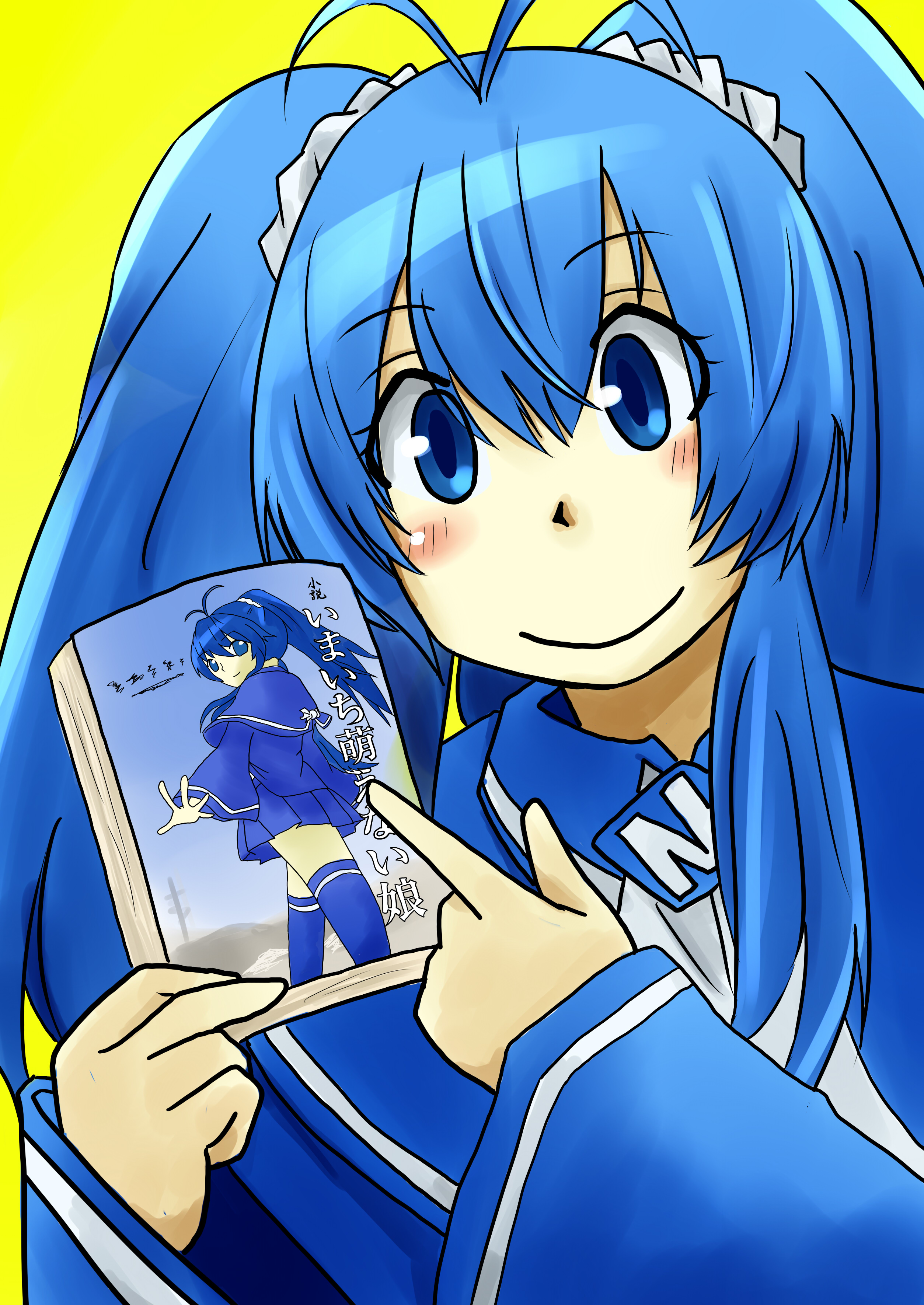 Safebooru - 1girl absurdres antenna hair blue eyes blue hair book hair ...