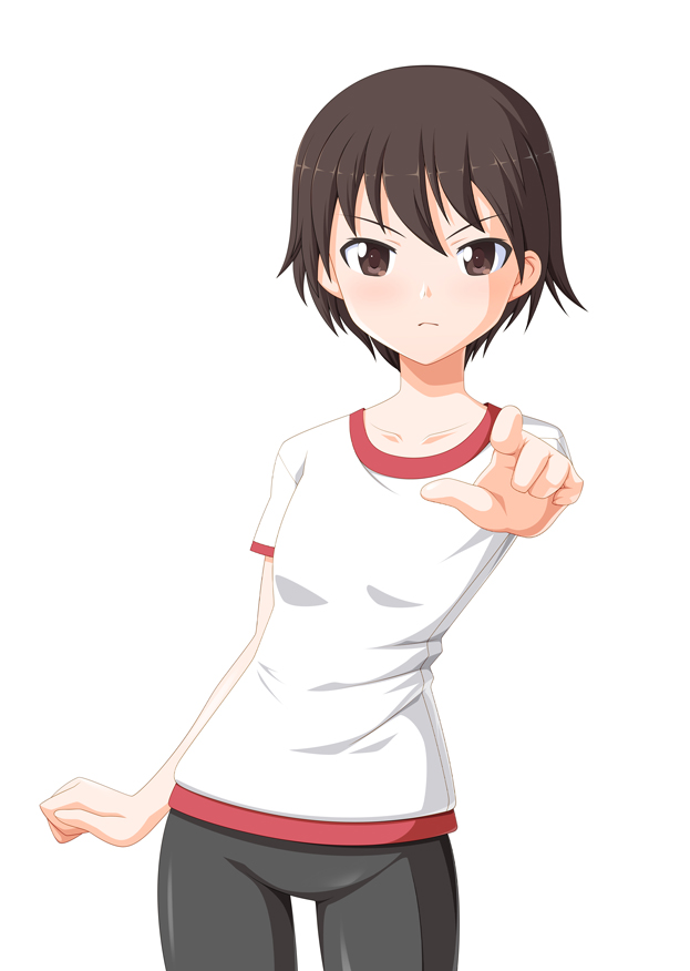 Safebooru - 1girl bike shorts brown eyes brown hair flat chest girls und panzer gym uniform ...