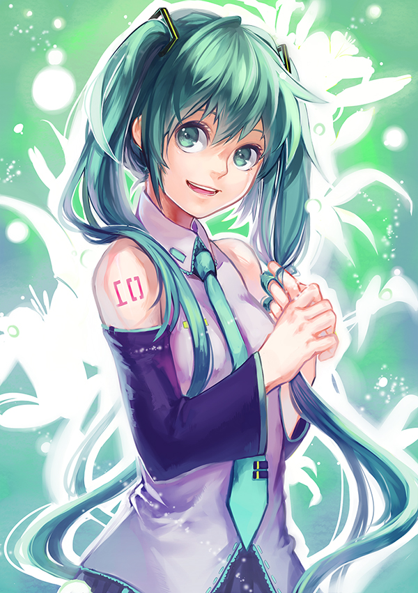 Safebooru - 1girl aqua eyes aqua hair detached sleeves fanany hatsune miku long hair necktie ...
