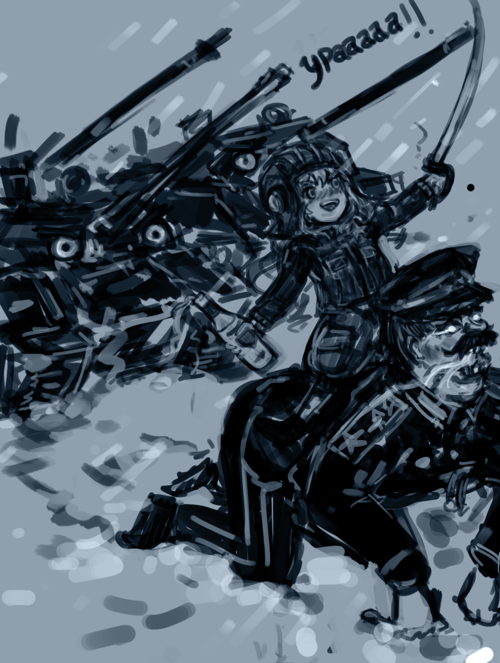 Safebooru - 1boy 1girl :d all fours blush bottle cavalry sword drunk ...