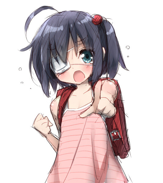 Safebooru - 1girl :o aqua eyes backpack bag chuunibyou demo koi ga shitai! clenched hand dress ...