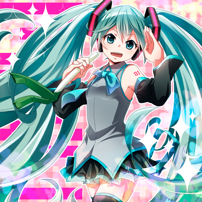 Safebooru - 1girl aqua eyes aqua hair bowtie detached sleeves hatsune miku headphones long hair ...