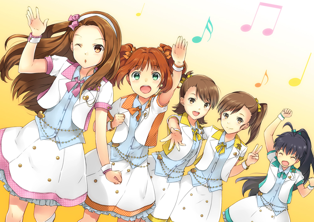 Safebooru - black hair brown eyes brown hair futami ami futami mami ganaha hibiki green eyes ...