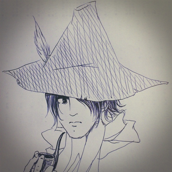 Safebooru - cosplay feathers hat inaba koshi monochrome moomin pipe ...