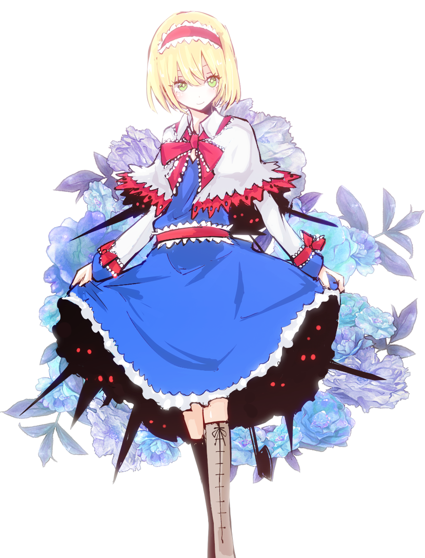 Safebooru - 1girl alice margatroid blonde hair boots capelet dress flower green eyes hairband ...