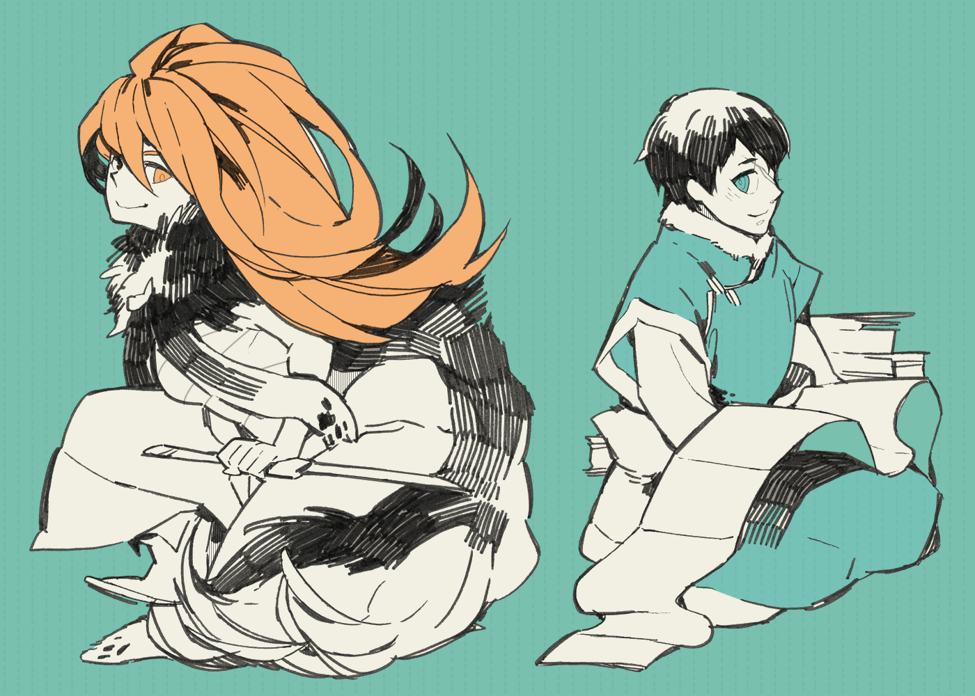Safebooru - bandages black hair blue eyes cape fur knife long hair ...