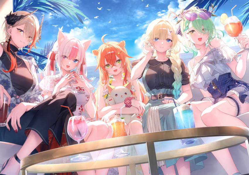 Safebooru - 5girls absurdres ahoge aizawa ema alternate costume animal ears aqua hair black ...