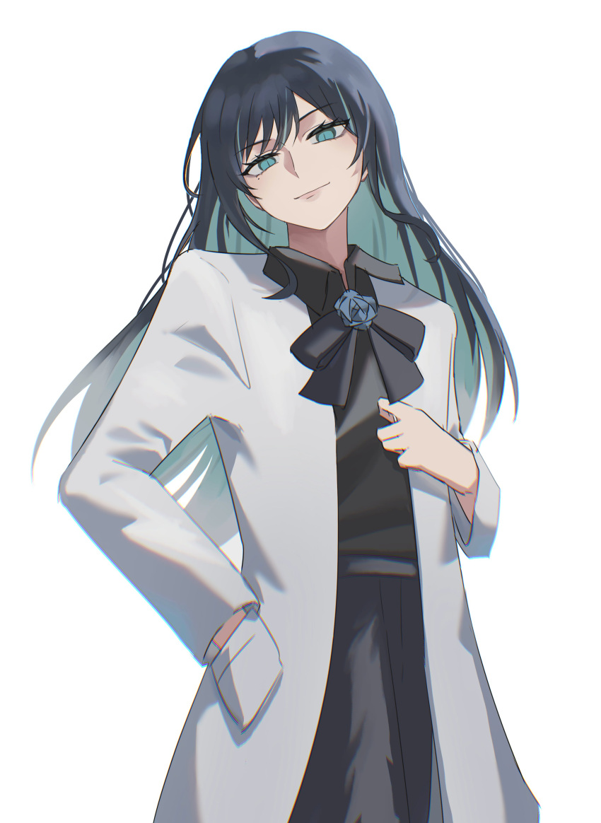 Safebooru - 1girl absurdres ado (utaite) black bow black bowtie black hair black pants black ...