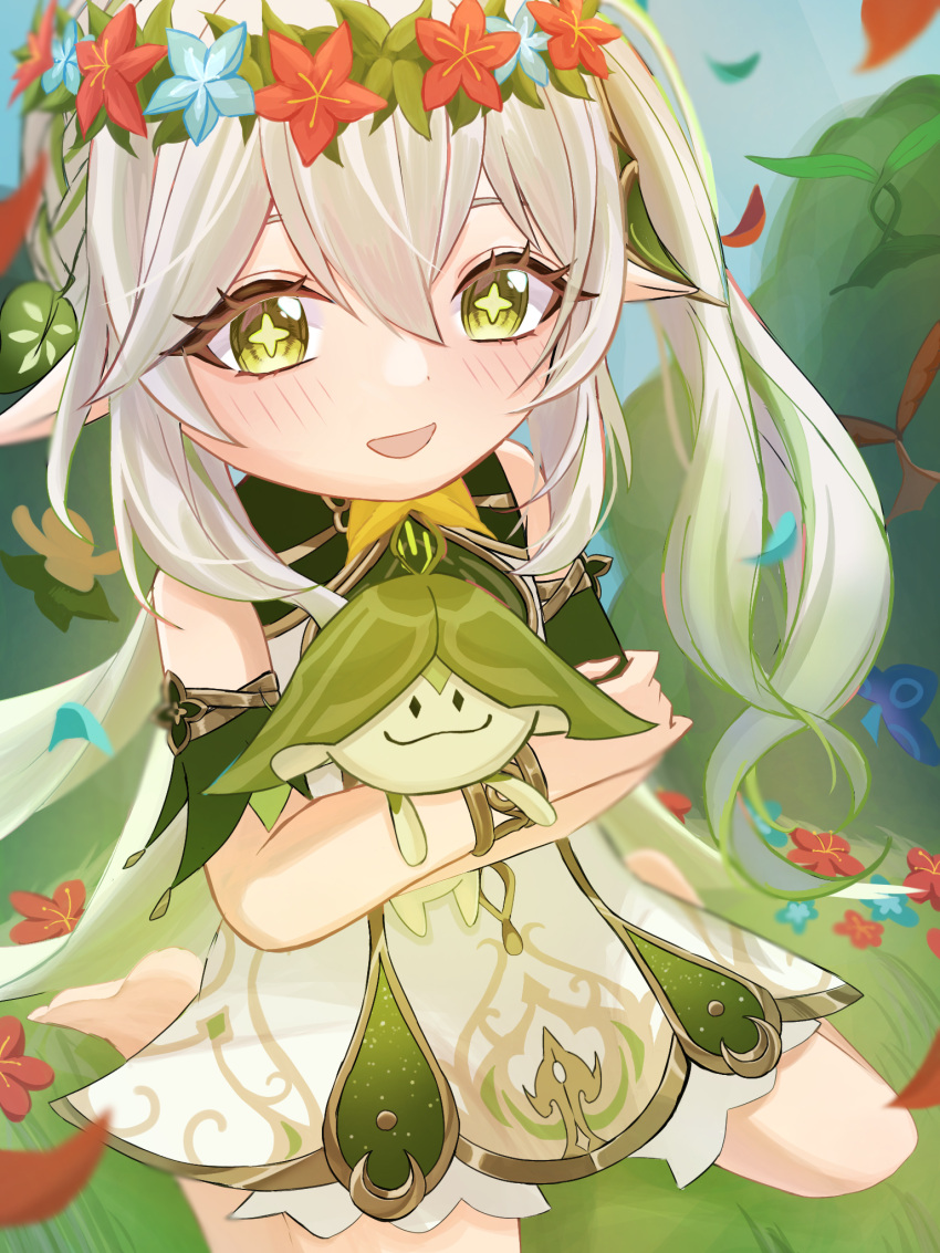 Safebooru - 1girl :d aranara (genshin impact) bare shoulders barefoot ...
