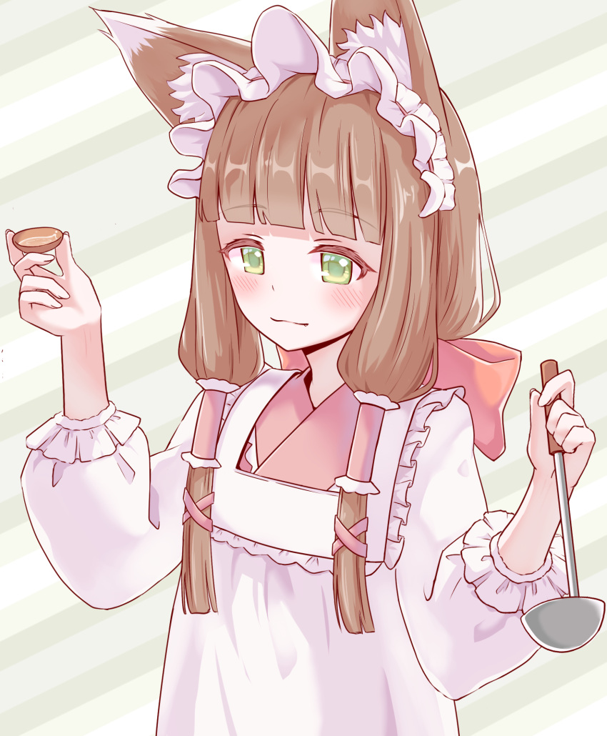 Safebooru - 1girl animal ears apron blush fox ears fox girl green eyes ...