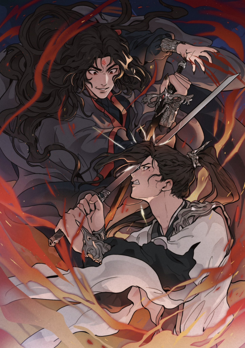 Safebooru - 2boys armor black eyes black hair black hanfu bracer ...