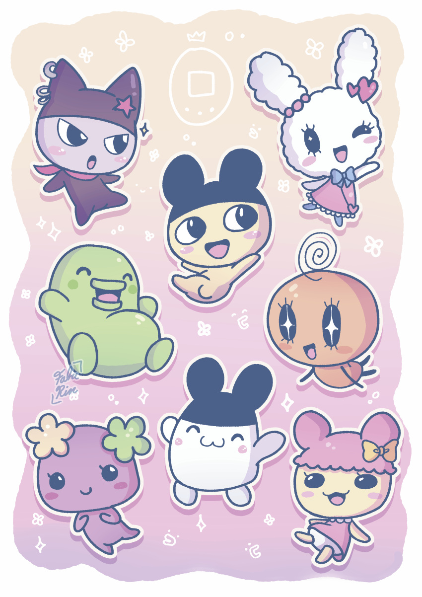 Safebooru - 3boys 5girls :3 absurdres ahoge blush stickers border bow ...