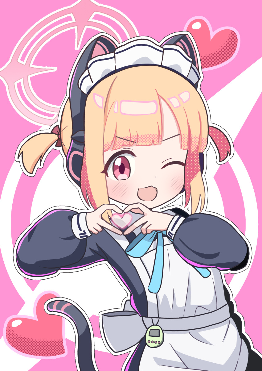 Safebooru - 1girl ;d absurdres amanori animal ear headphones animal ears apron blonde hair blue ...